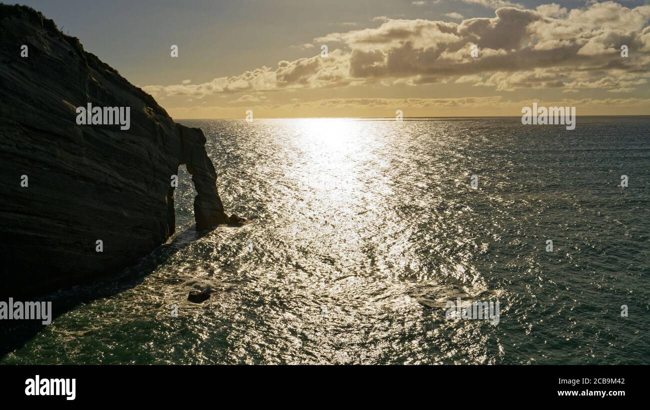 The arch at Cape Farewell, near sunset, Golden Bay, New Zealand Stock ...