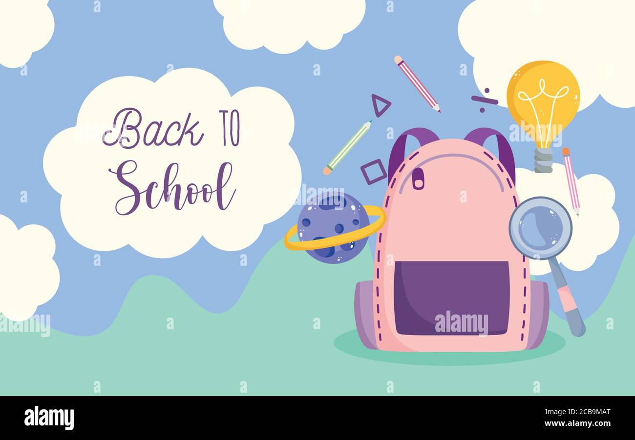 back to school, backpack elementary education cartoon Stock Vector ...