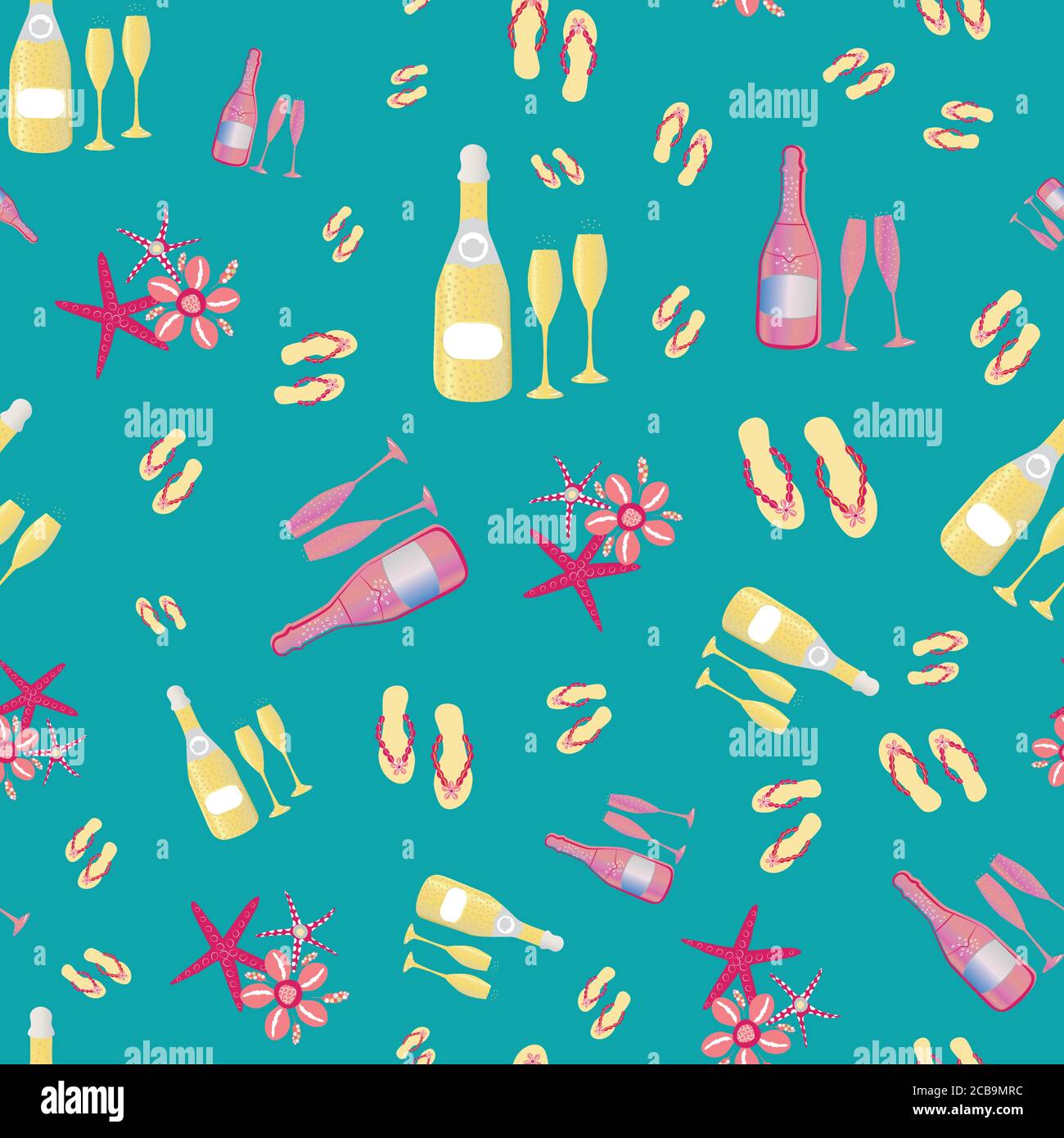 Flip flop shoe seamless vector pattern background. Luxurious pink,gold, aqua blue backdrop with ...