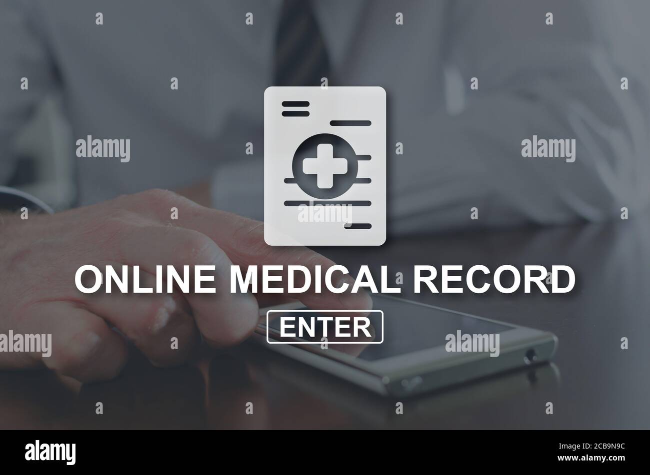 Online medical record concept illustrated by a picture on background ...