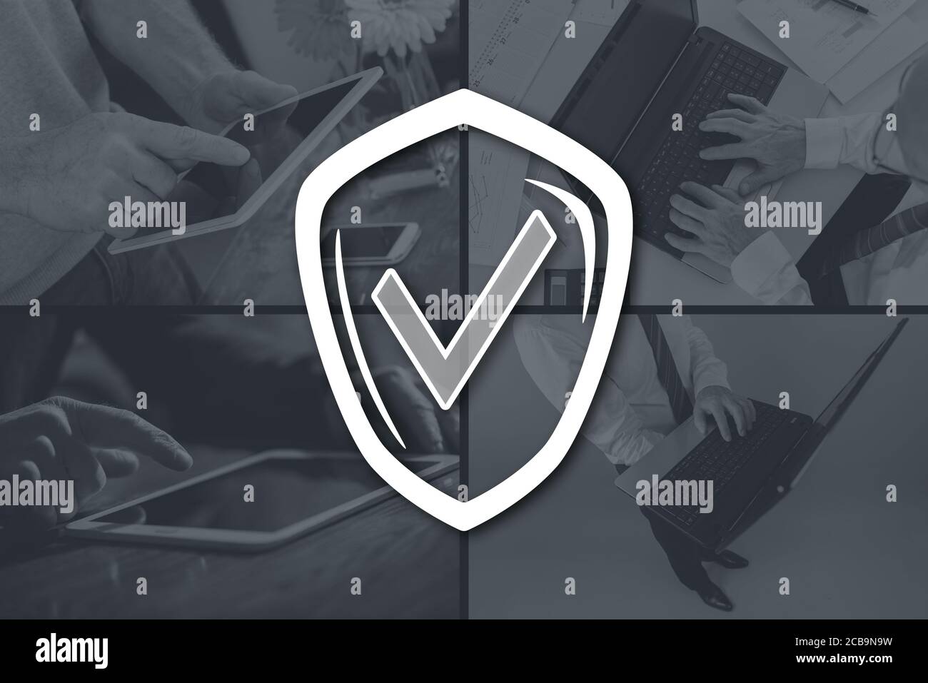 Security validation concept illustrated by pictures on background Stock ...