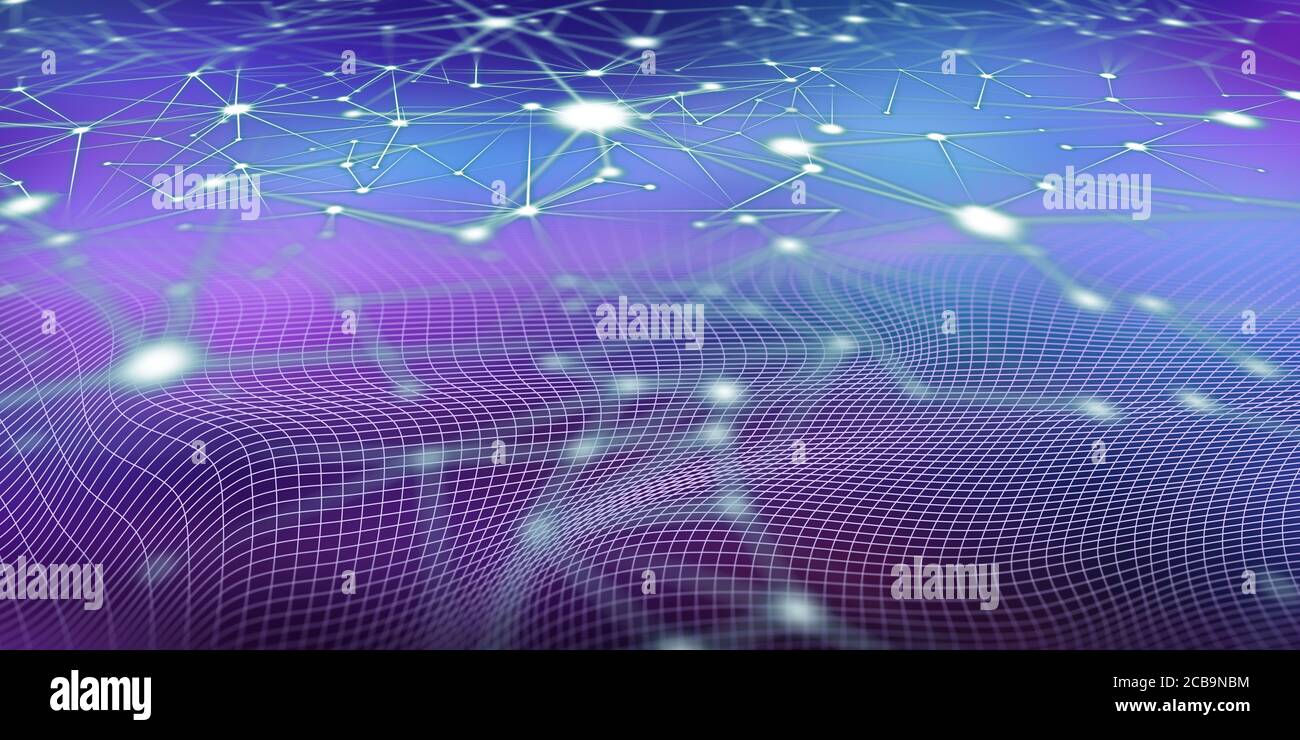Abstract wavy grid with network on blue and purple background Stock ...