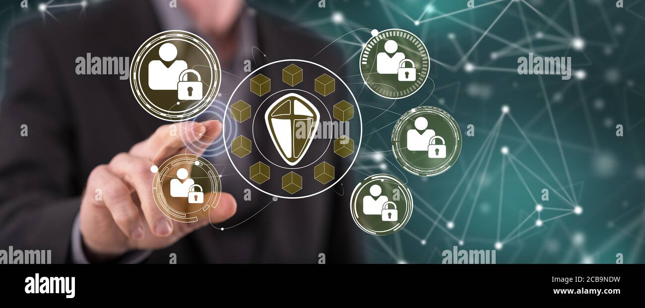 Man touching a personal data security concept on a touch screen with ...