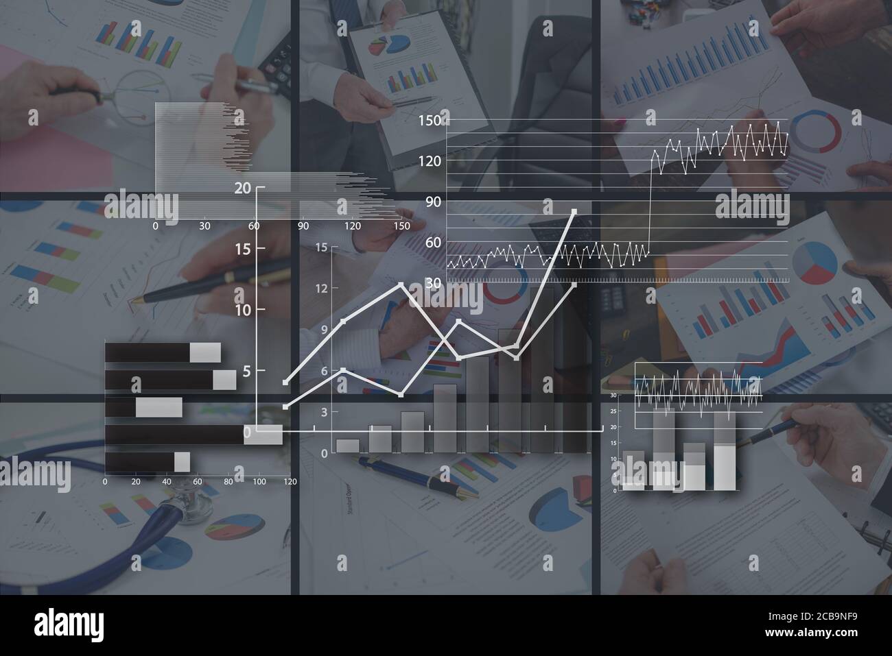 Business analysis concept illustrated by pictures on background Stock ...