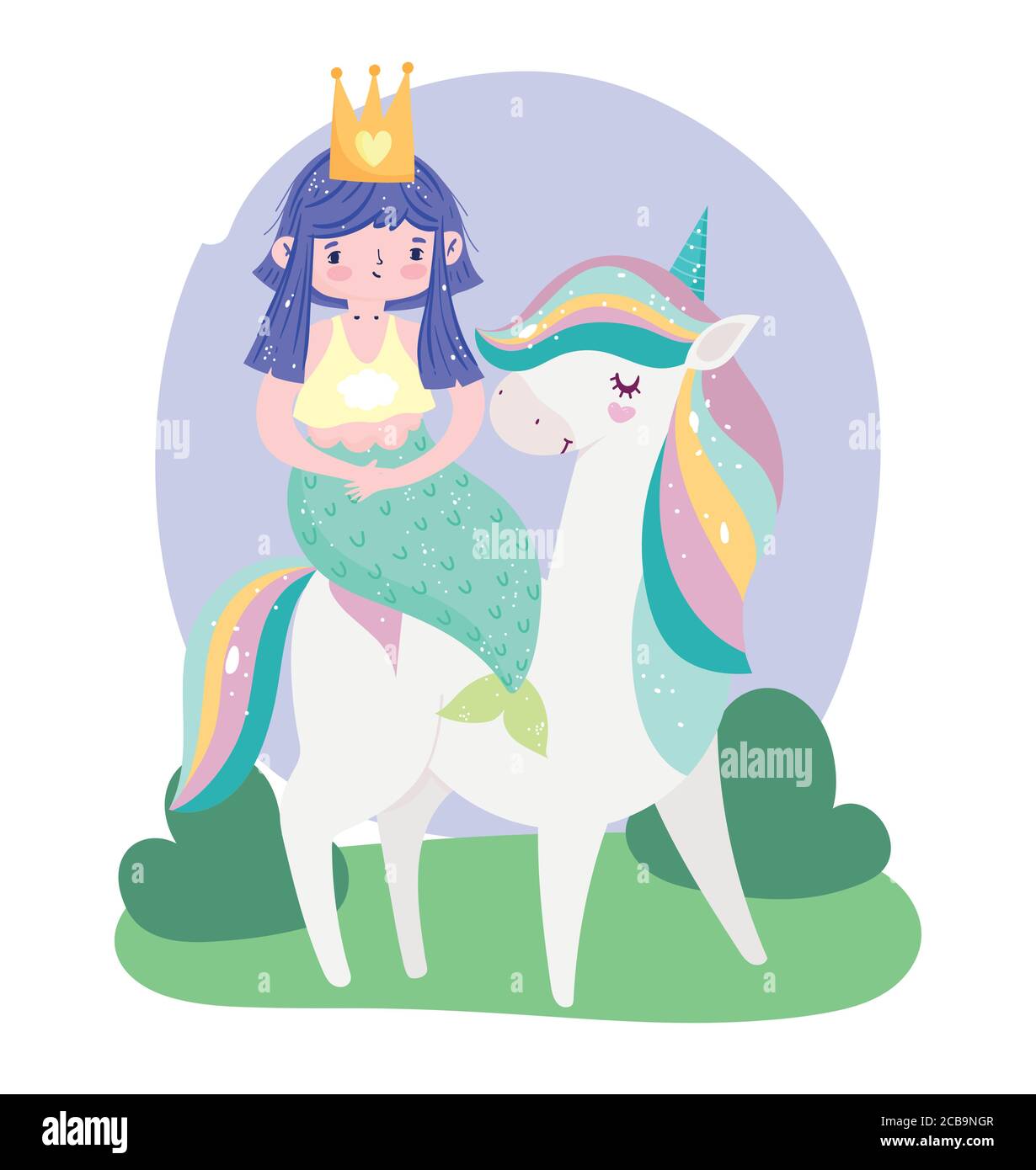 unicorn carrying mermaid rainbow hair fantasy dream cartoon vector ...