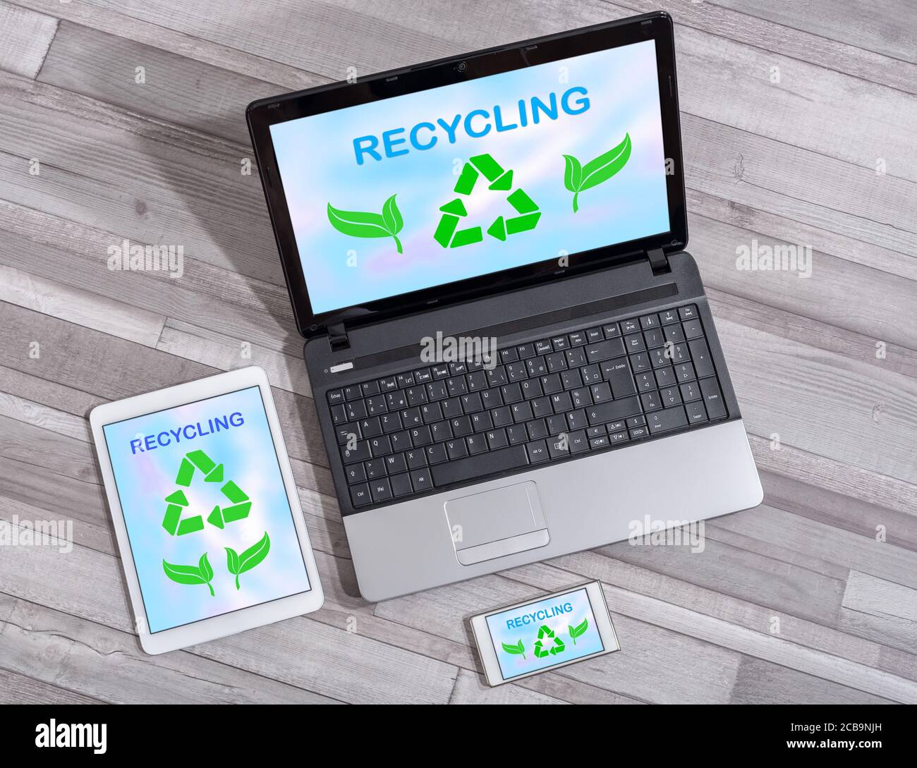 Recycling concept shown on different information technology devices ...