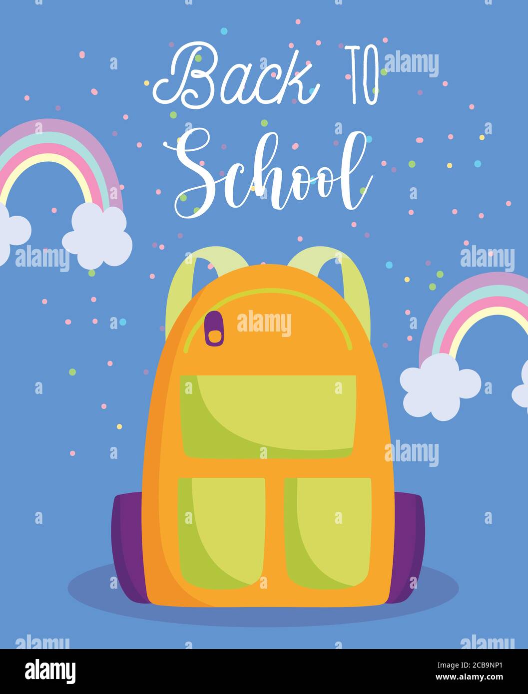 back to school, rucksack rainbows elementary education cartoon vector ...