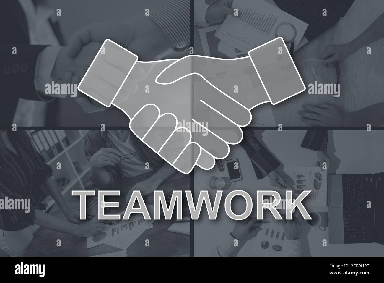 Teamwork concept illustrated by pictures on background Stock Photo - Alamy