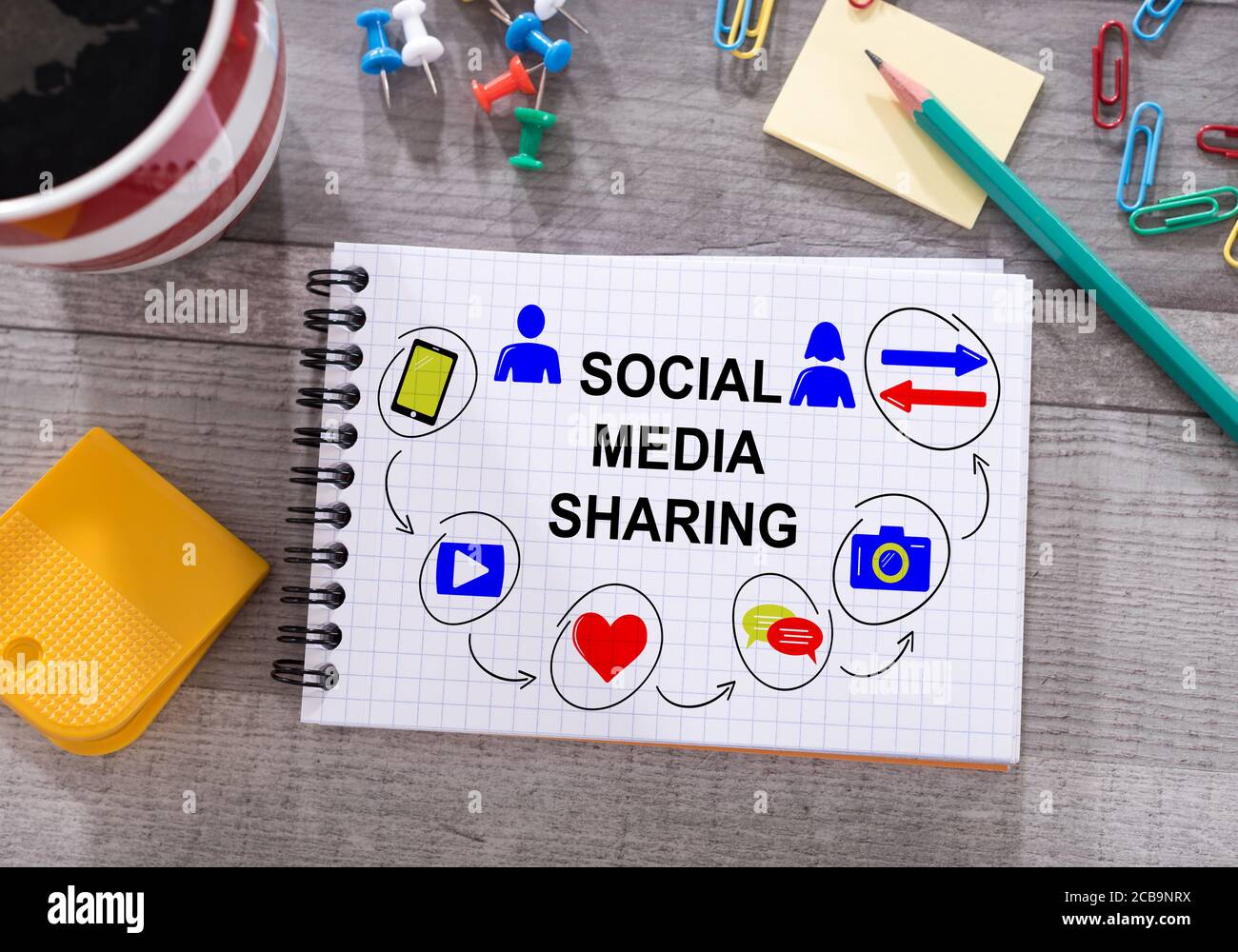 Social media sharing concept drawn on a notepad placed on a desk Stock ...