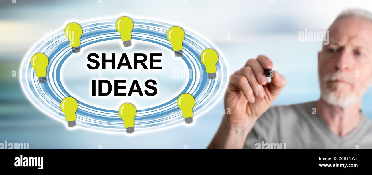 Share ideas concept drawn by a man Stock Photo - Alamy