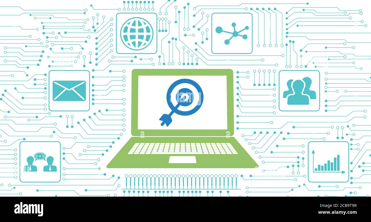 Concept of target marketing with icons integrated in circuit Stock ...