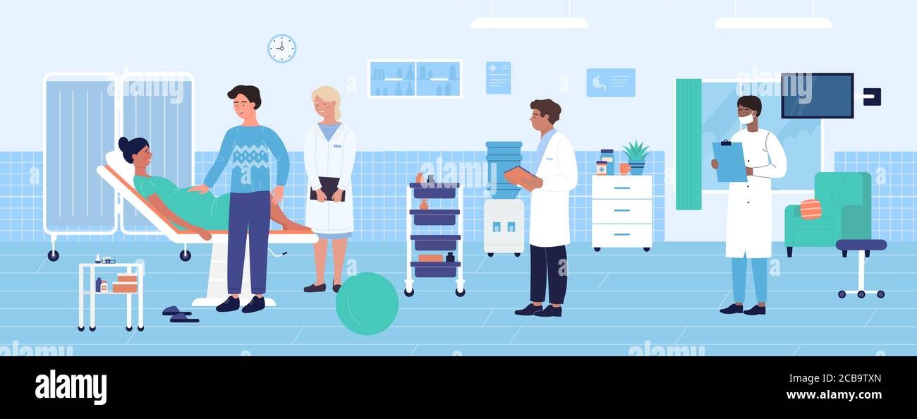Hospital obstetric examination vector illustration. Cartoon flat ...