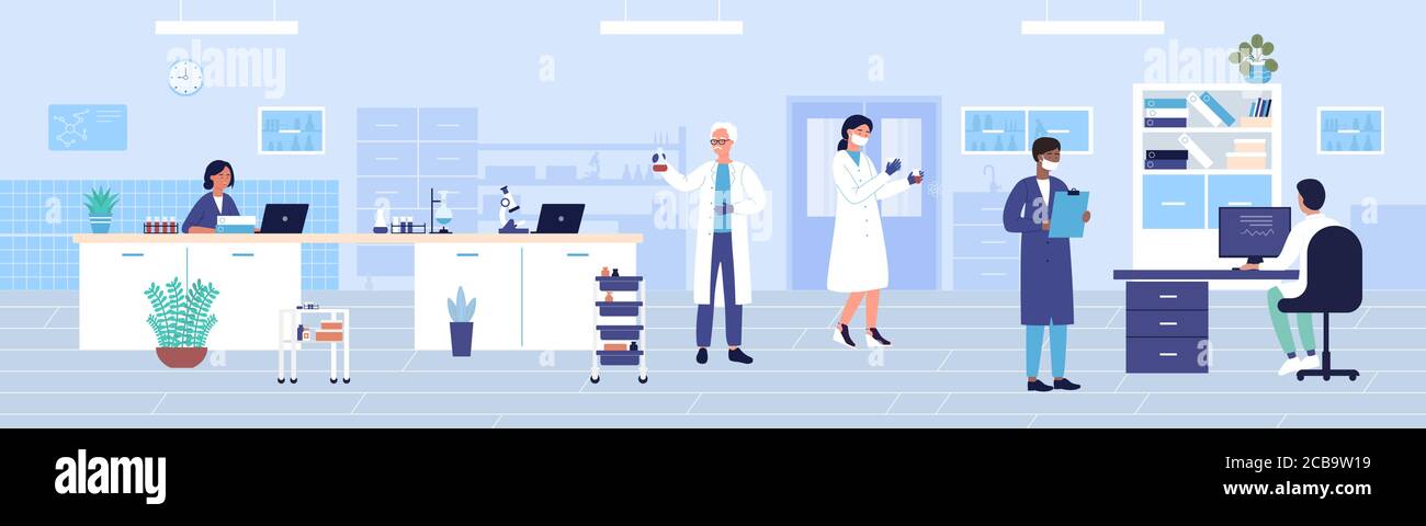 Hospital clinic laboratory work flat vector illustration. Cartoon ...