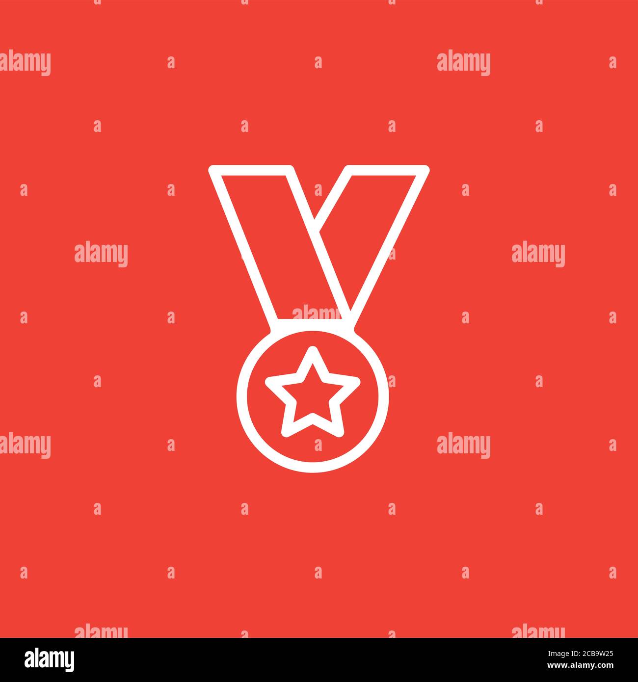 Medal Line Icon On Red Background. Red Flat Style Vector Illustration ...