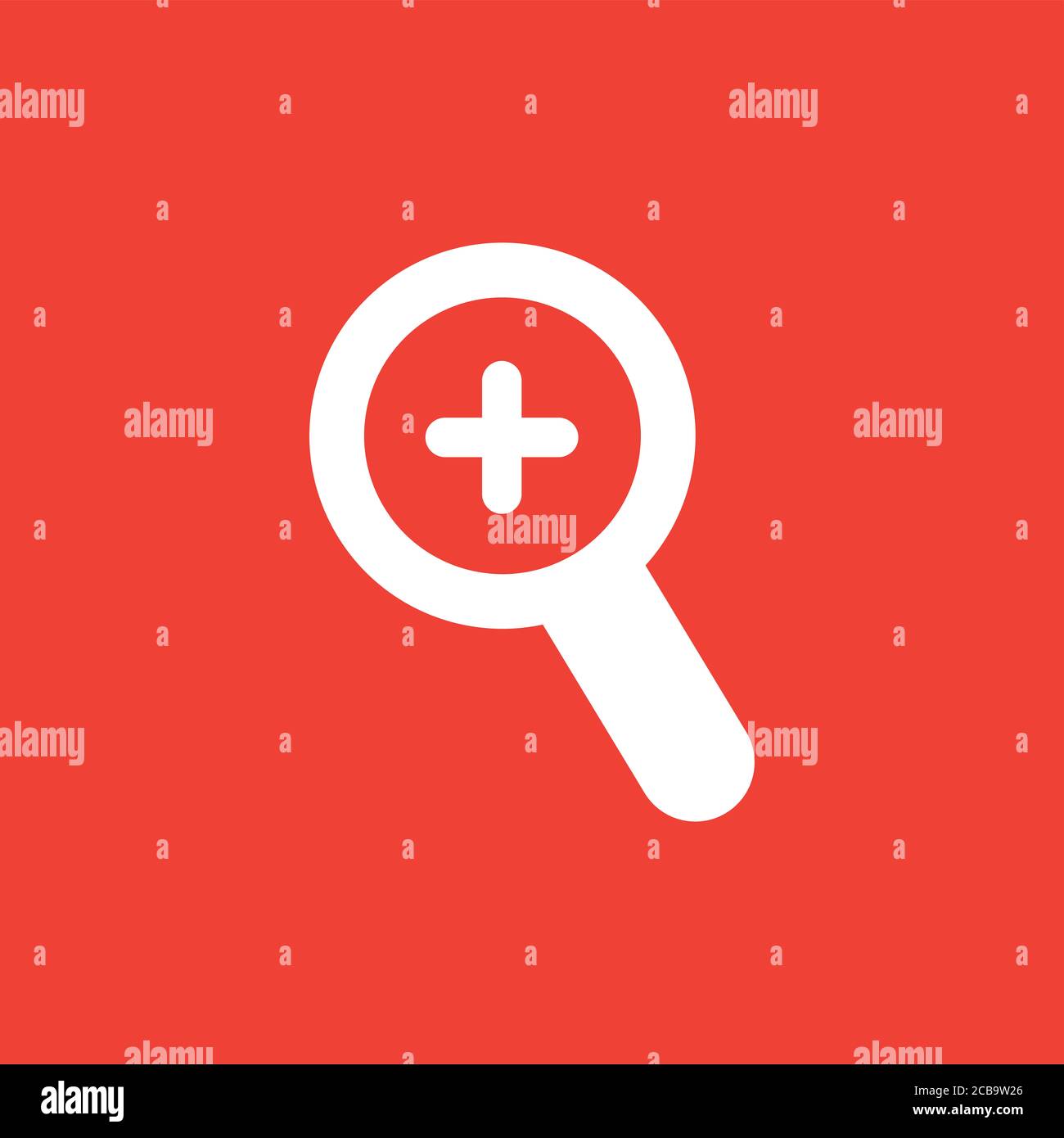 Magnifying Glass Plus Icon On Red Background. Red Flat Style Vector ...