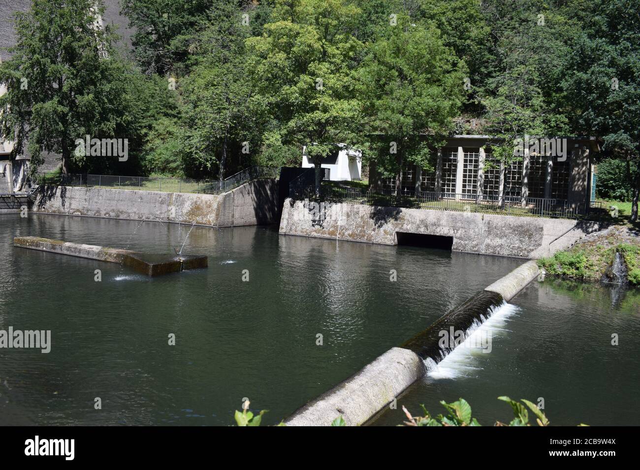 overflow of the reservoir Oleftalsperre, Hellenthal, Germany Stock ...