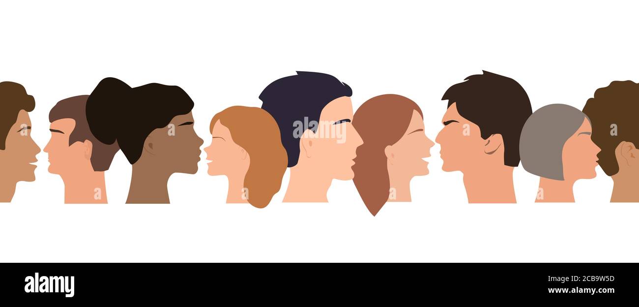 Seamless border pattern of different people profile heads. Humans of ...