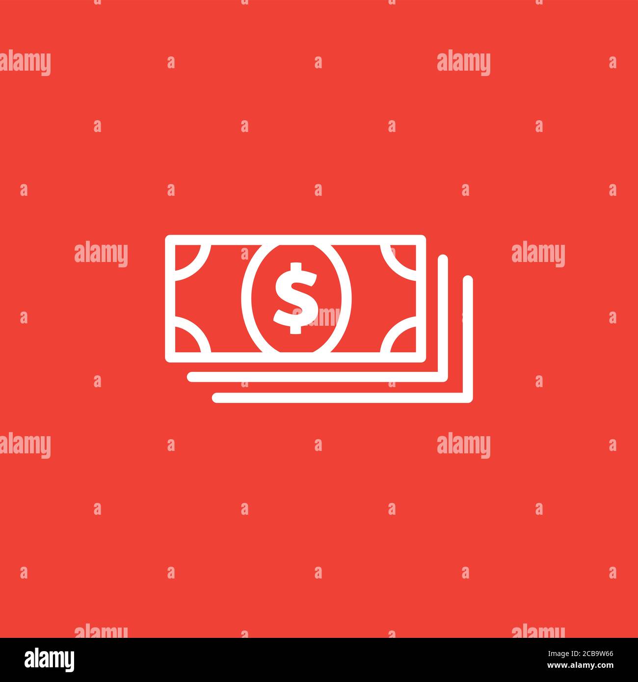 Money Line Icon On Red Background. Red Flat Style Vector Illustration ...
