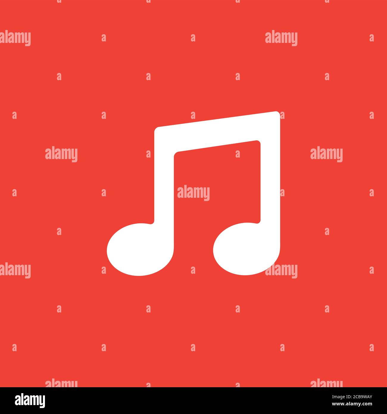 Music Note Icon On Red Background. Red Flat Style Vector Illustration ...