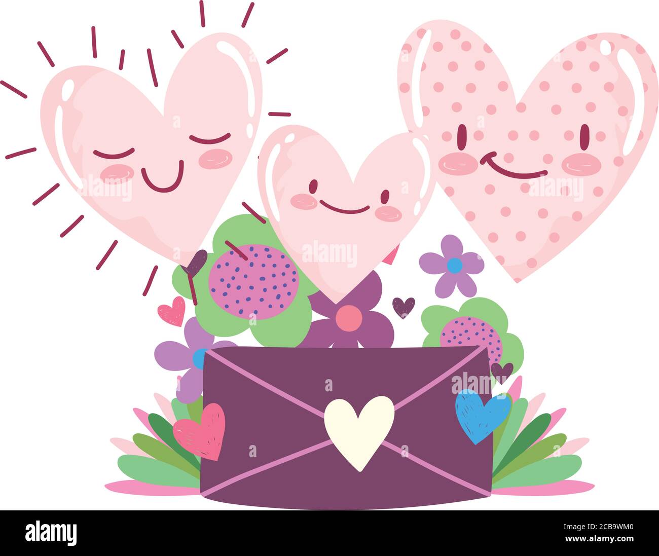 love mail envelope flowers romantic hearts cartoon card design vector ...