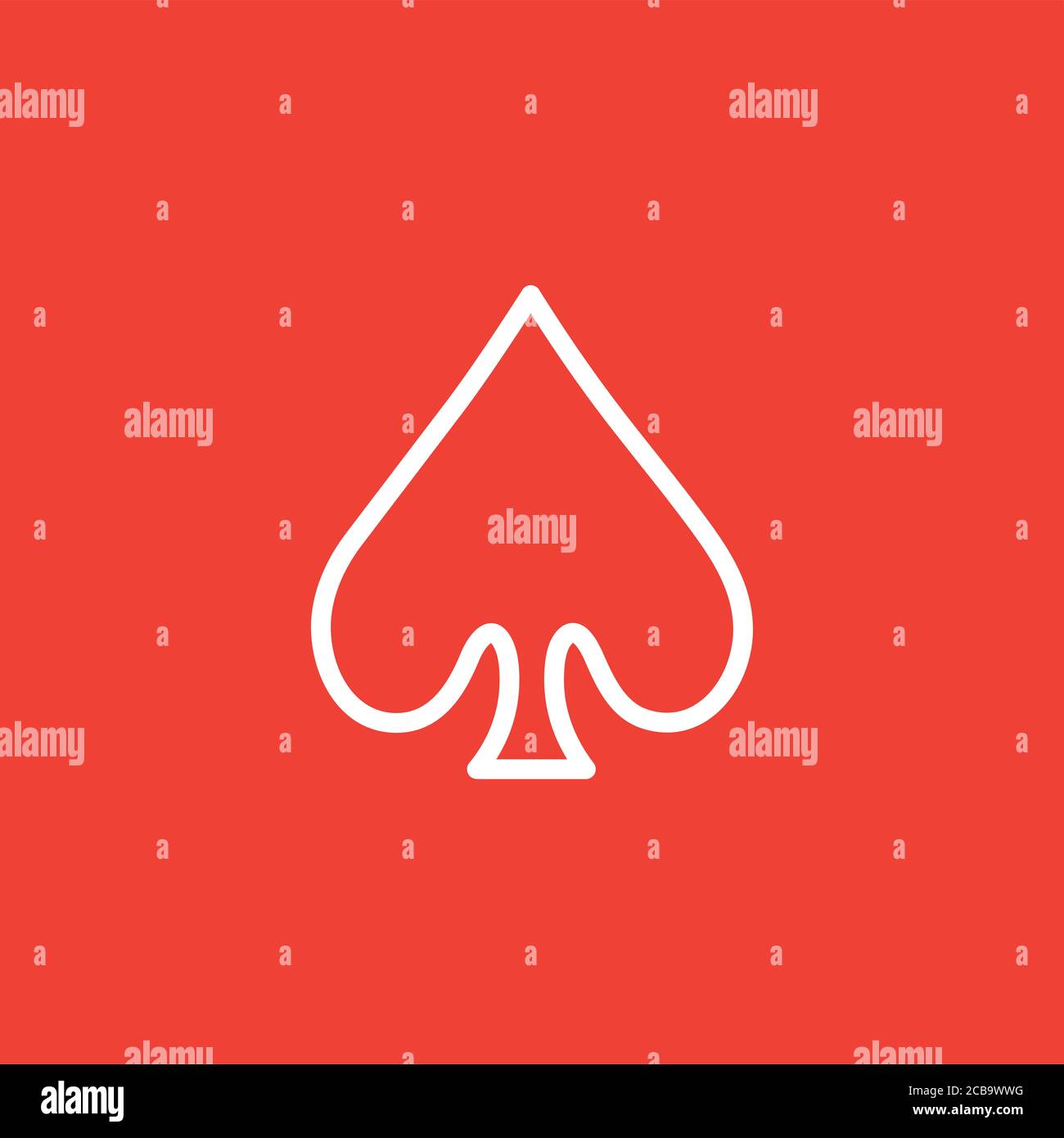 Playing Card Spade Line Icon On Red Background. Red Flat Style Vector ...