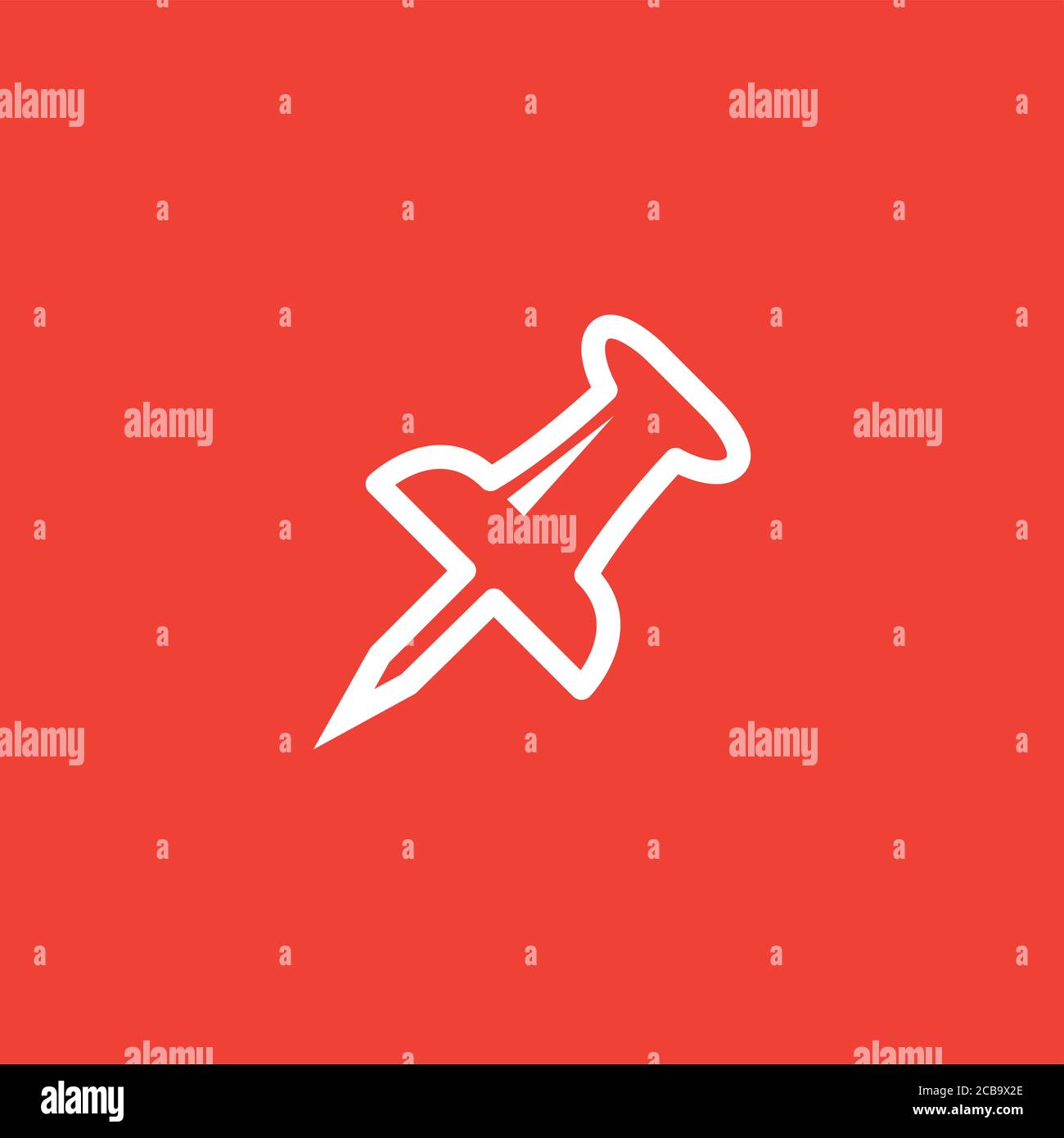 Push Pin Line Icon On Red Background. Red Flat Style Vector ...