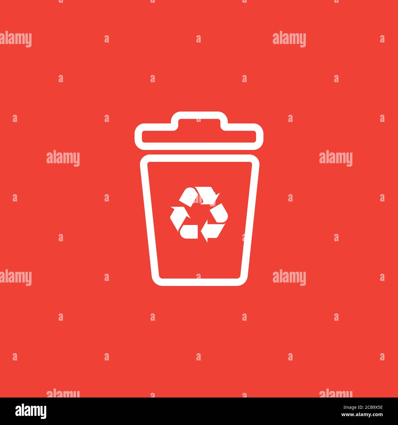 Recycle Bin Line Icon On Red Background. Red Flat Style Vector ...