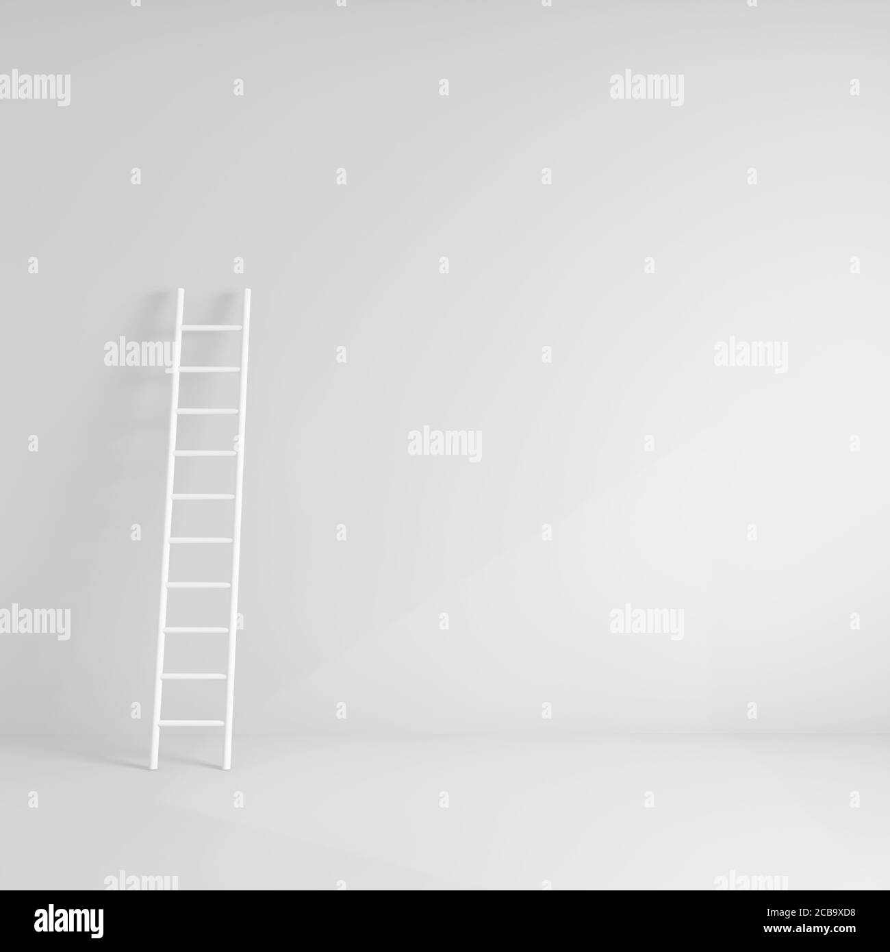 Tall white ladder on a gray wall background Stock Photo - Alamy