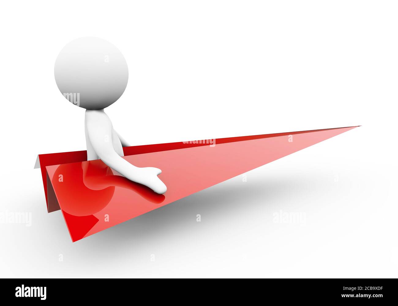 3d rendering of a man flying on a red paper airplane, in front of a ...