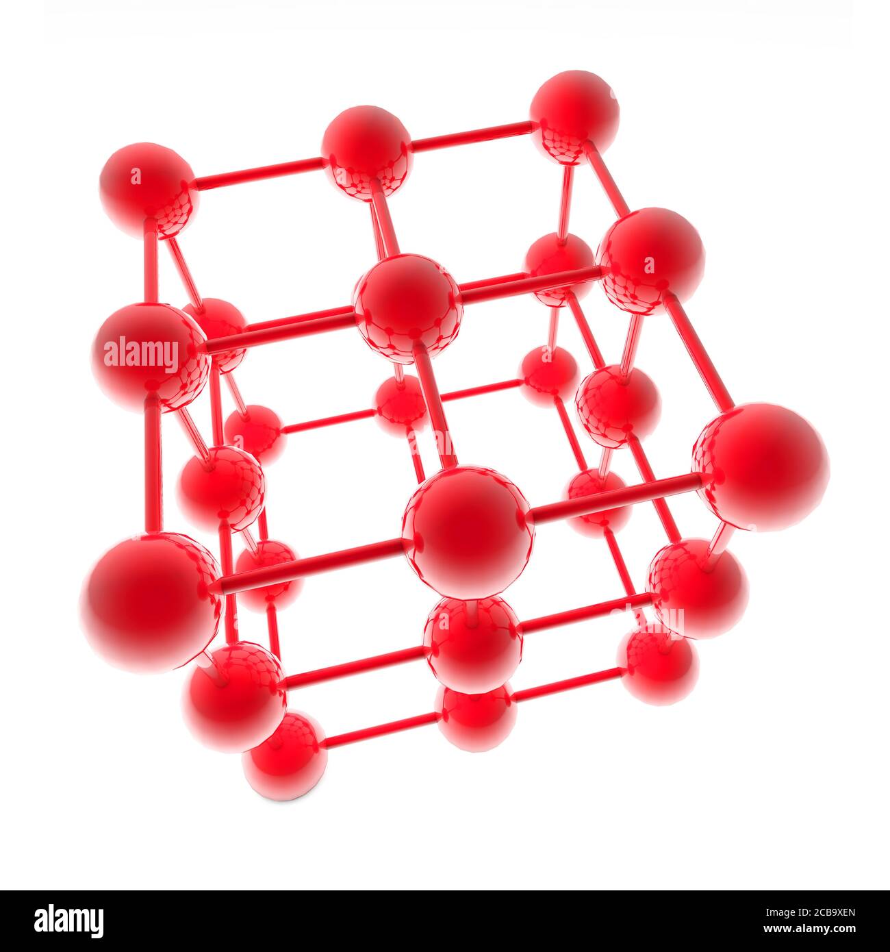 3d rendering illustration of a red molecule structure on a white ...