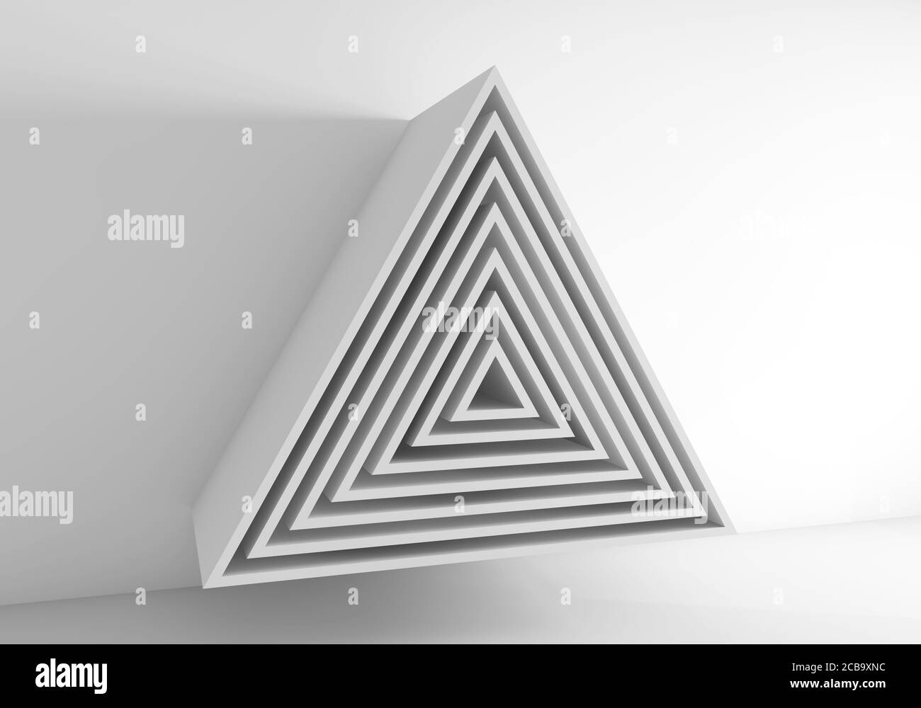 3d render of a few triangles surrounding each other on a white ...