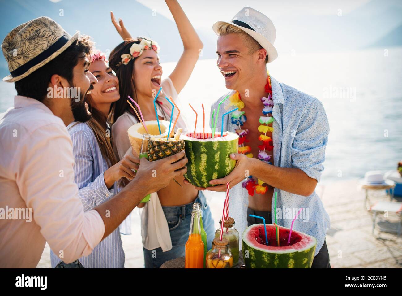Summer, vacation, party, people concept. Group of friends having fun ...