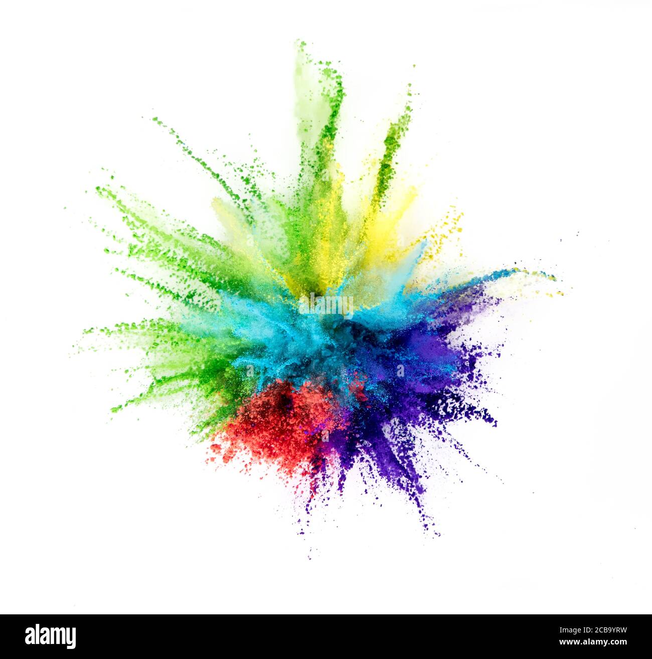 Multi colored powder explosion isolated on white background. Freeze ...
