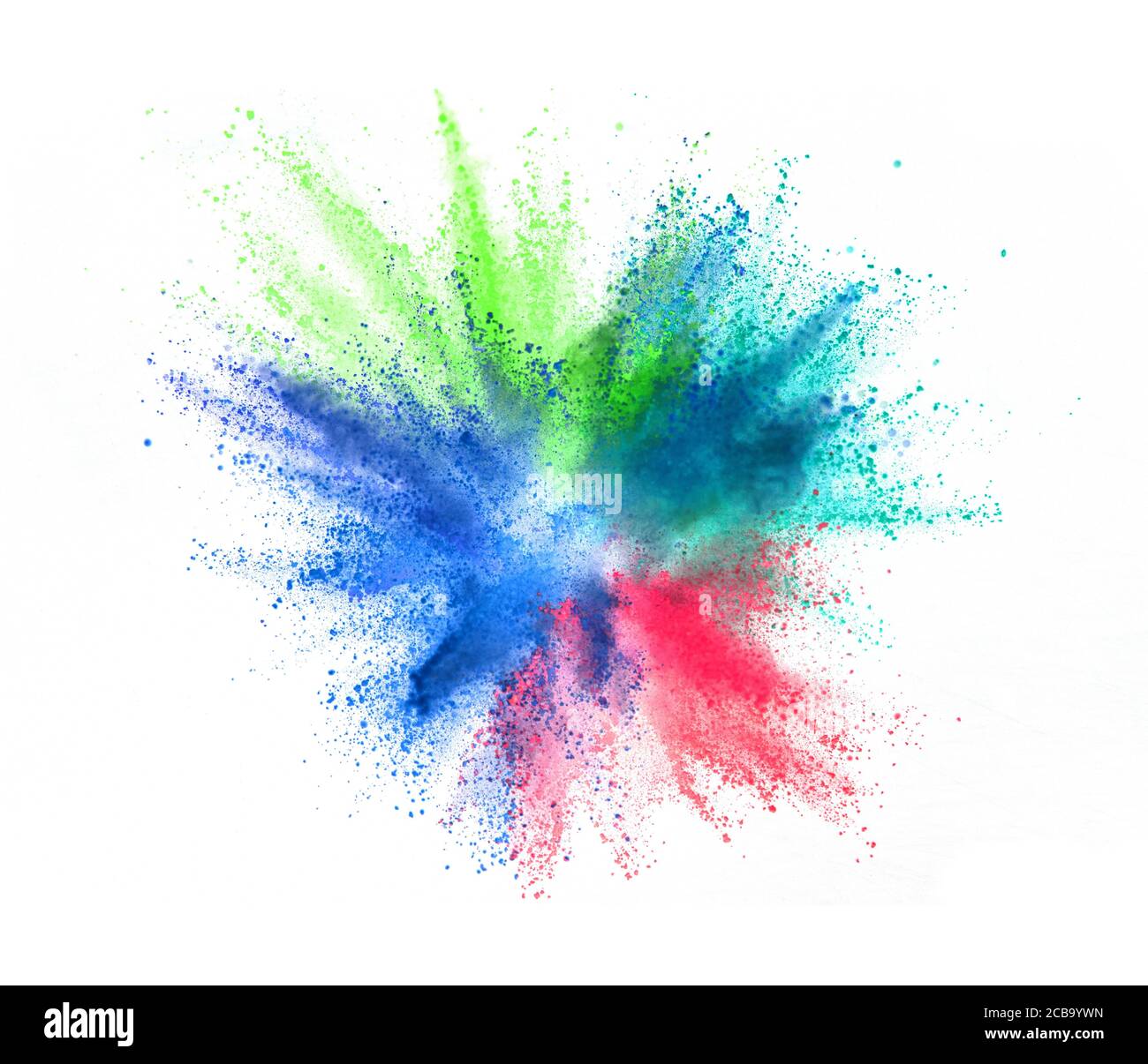 Multi colored powder explosion isolated on white background. Freeze ...