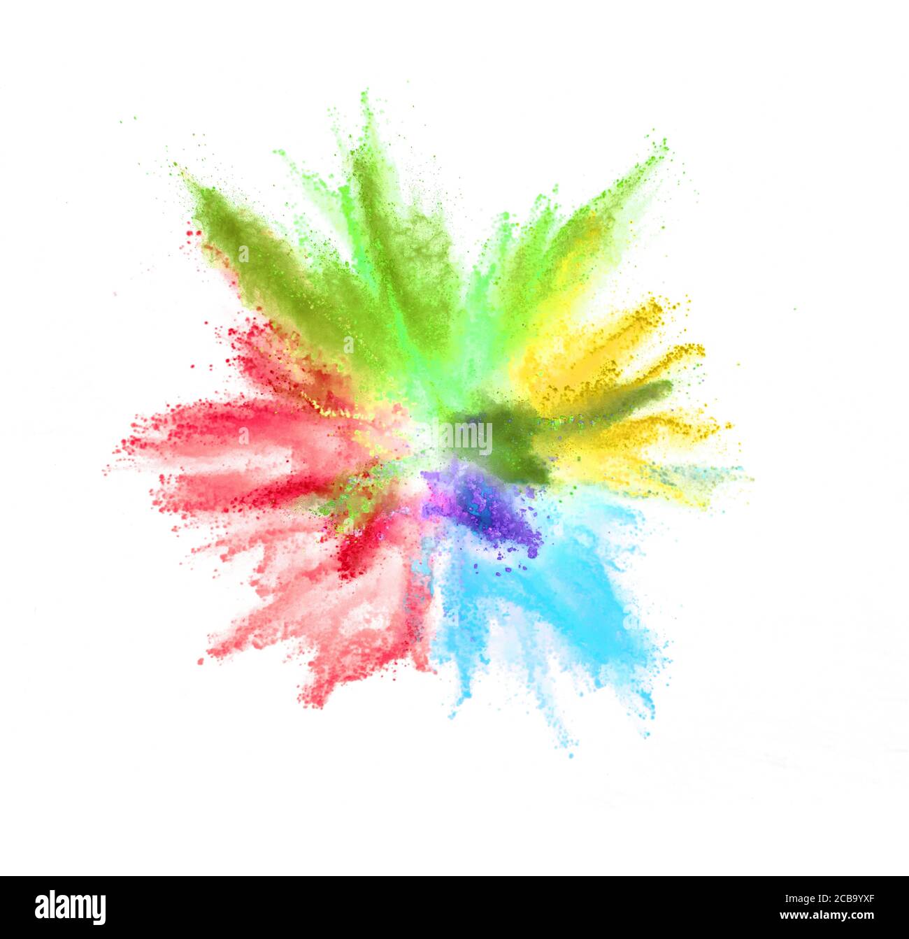Multi colored powder explosion isolated on white background. Freeze ...