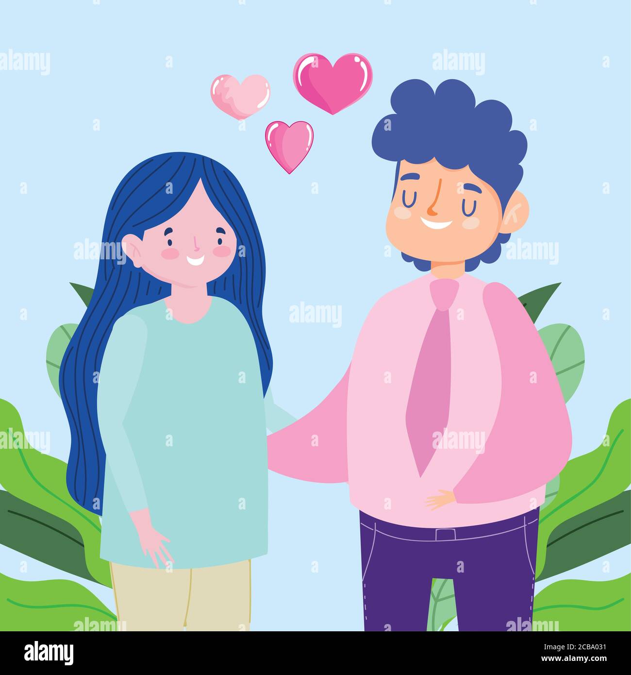 cute couple adorable love romantic hearts cartoon vector illustration ...