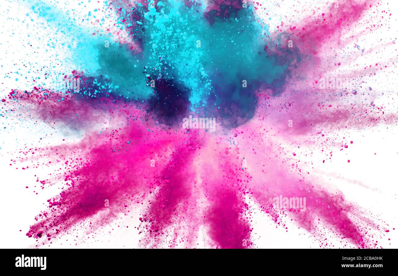 Multi colored powder explosion isolated on white background. Freeze ...