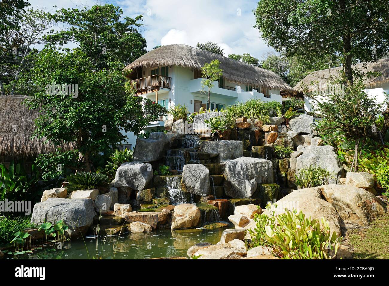 Exterior architecture and natural waterfall design of natural ecology ...