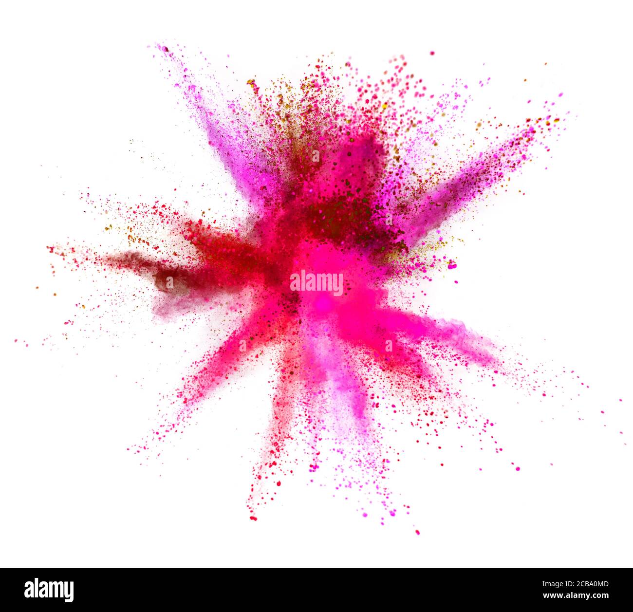 Multi colored powder explosion isolated on white background. Freeze ...