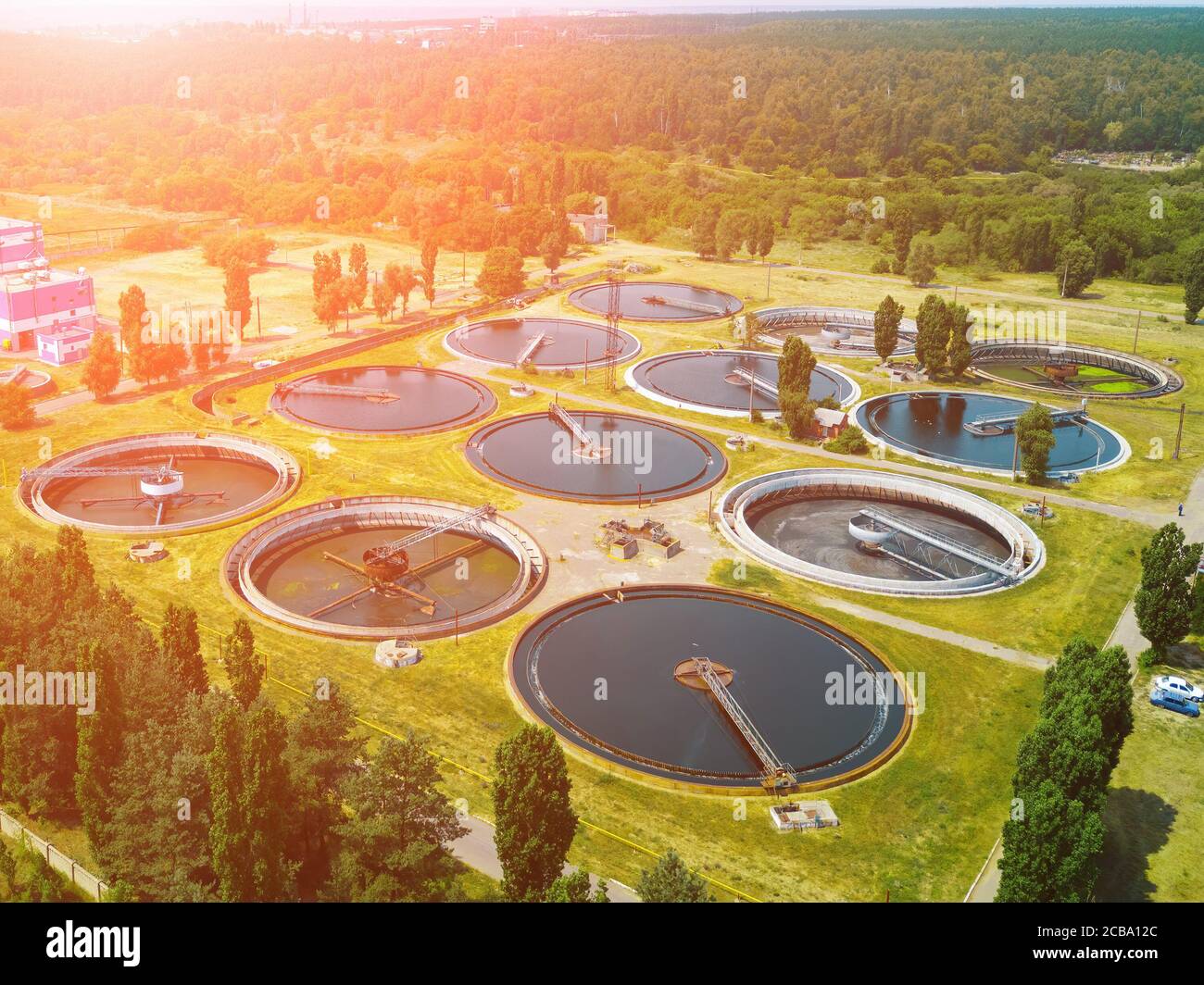 Modern sewage treatment plant, aerial view from drone Stock Photo - Alamy