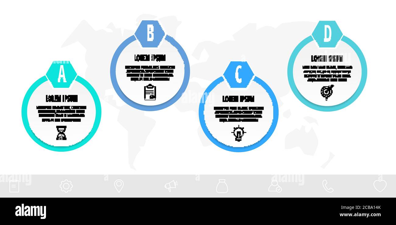Infographics circles with 4 steps, icons. Flat line vector template. Can be used for four ...
