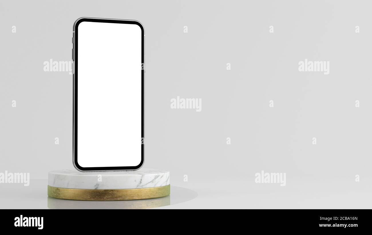 Smartphone on platform mock up 3d rendering Stock Photo - Alamy
