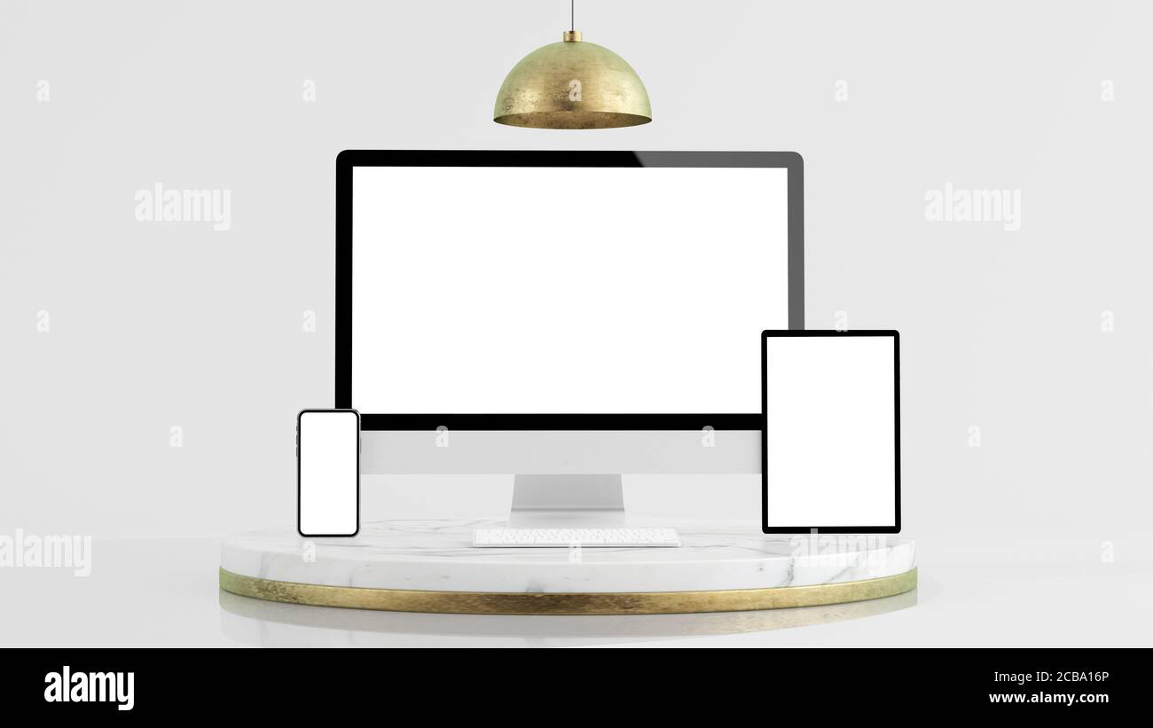 Minimal devices presentation platform mock up 3d rendering Stock Photo - Alamy