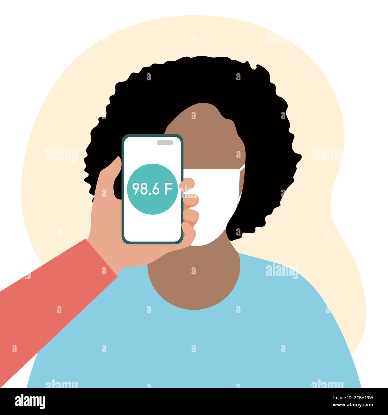 Vector illustration Phone placed on forehead of person remotely ...