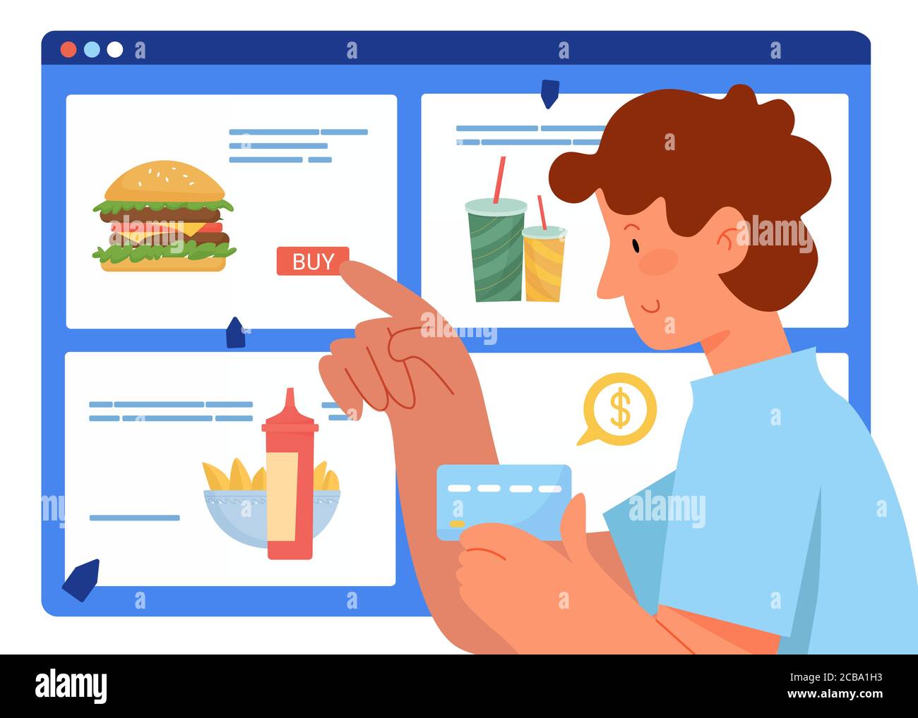 People buy online vector illustration. Cartoon flat man buyer character ...