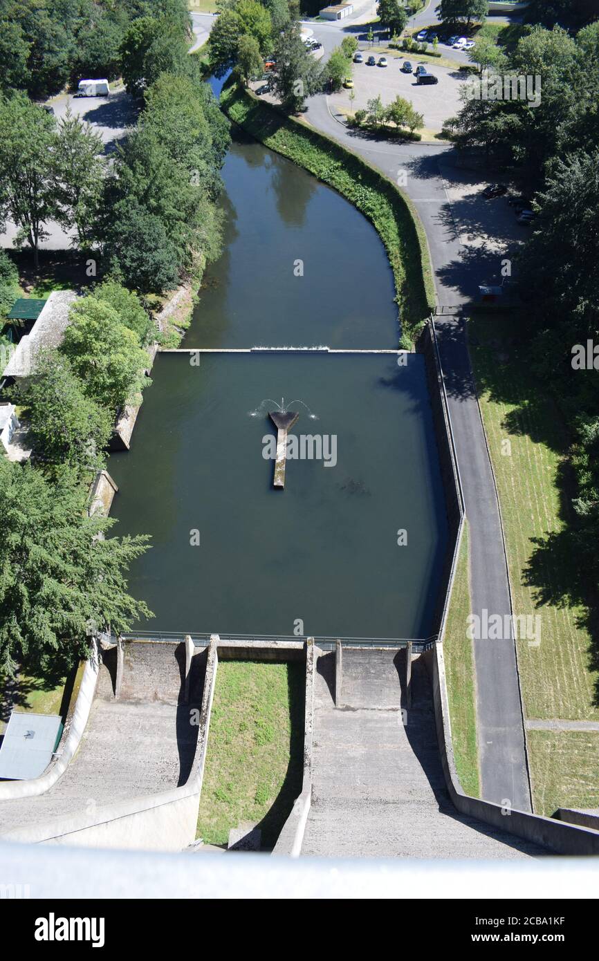 overflow of the reservoir Oleftalsperre, Hellenthal, Germany Stock ...