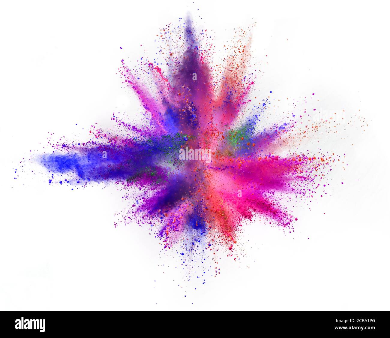 Multi colored powder explosion isolated on white background. Freeze ...