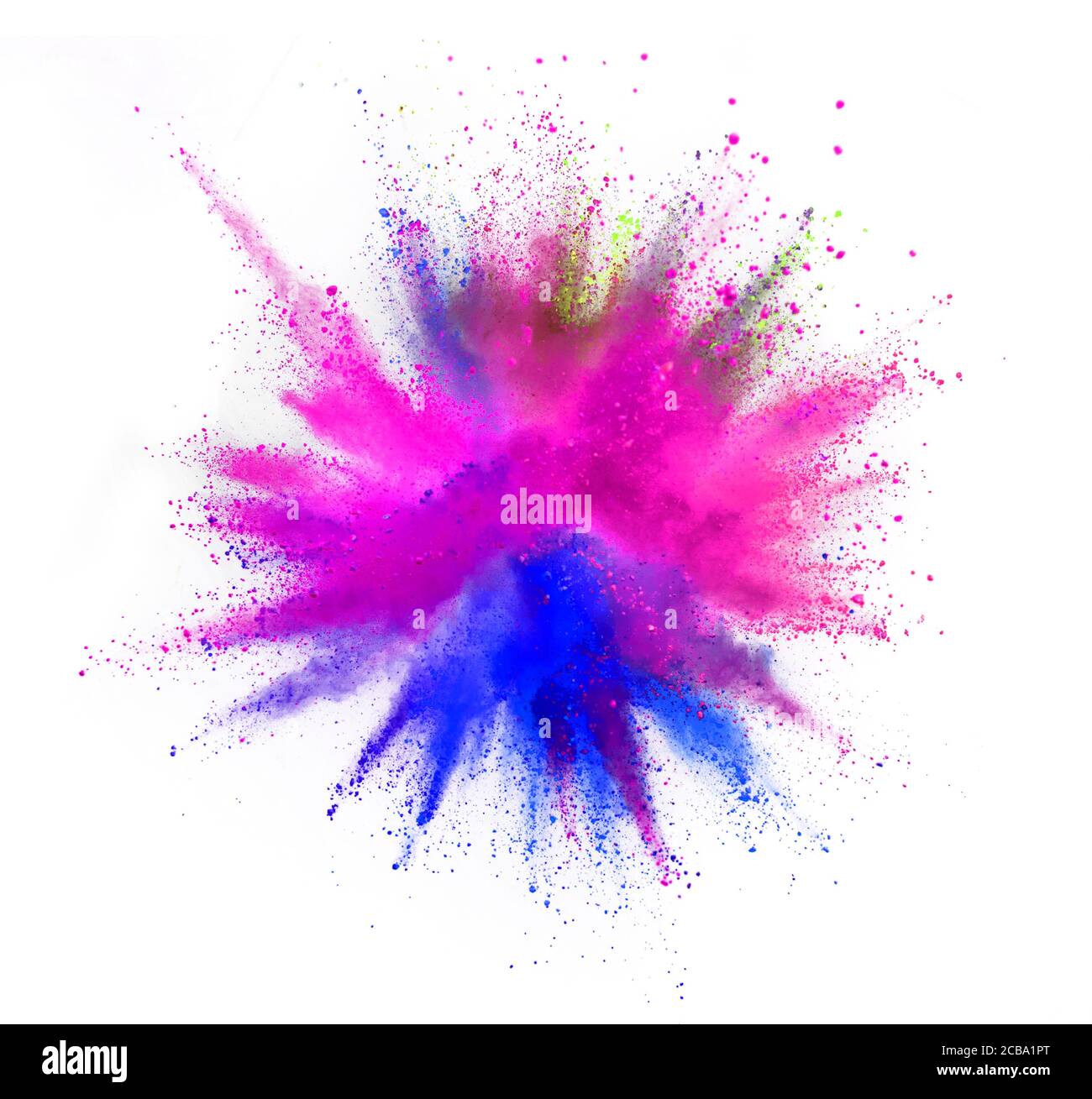 Multi colored powder explosion isolated on white background. Freeze ...