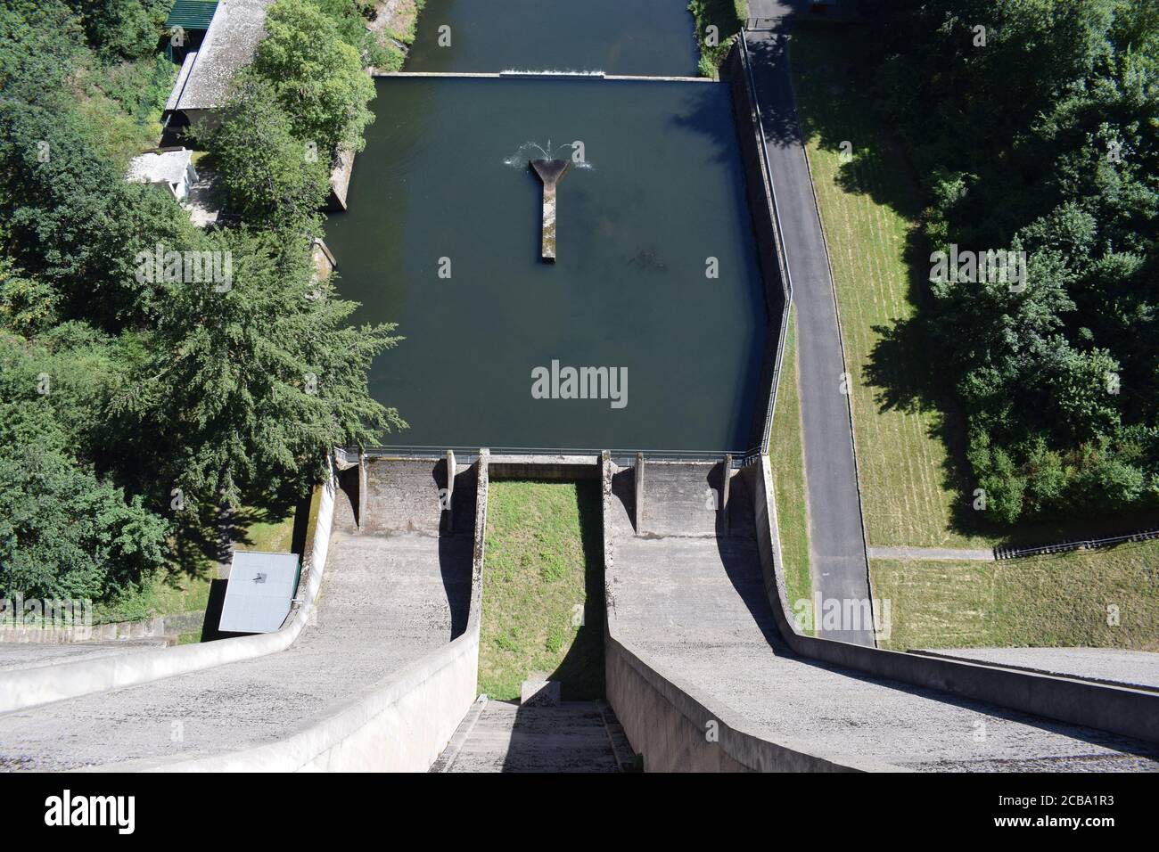 overflow of the reservoir Oleftalsperre, Hellenthal, Germany Stock ...