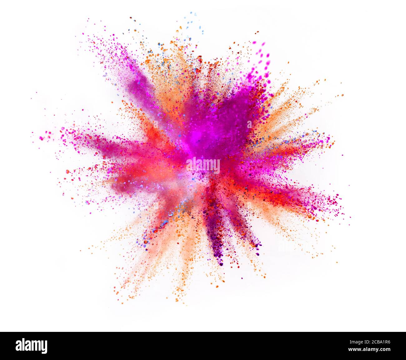 Multi colored powder explosion isolated on white background. Freeze ...